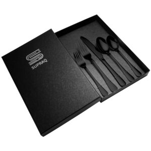 supraq kitchen utensil stainless steel cutlery set 5 pieces - 2 spoons, 2 forks and 1 knife (black)