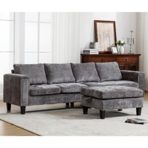 ball & cast 104.5" l shaped sectional couch with storage ottoman, chenille upholstered 5 seat modular sofa with reversible chaise for living room, easy assembly, gray