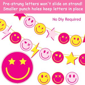 Preppy Birthday Party Banners 3Pcs Preppy Smile Face Birthday Party Decorations Pink Smile Face Lightning Star Themed Party Banners for Preppy Theme Bachelorette Birthday Party Supplies