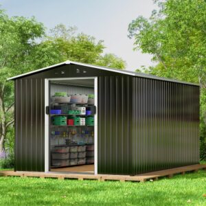 JAXPETY 8x12 FT Large Sheds & Outdoor Storage, Metal Outdoor Shed Storage Shed with Air Vent Lockable Door, Sheds & Outdoor Storage Tool Shed for Backyard Garden Patio Lawn