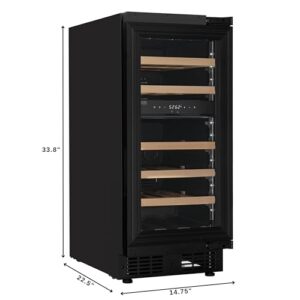 KoolMore KM-CW28DZ-WPR Reserve 15 in. Under-Counter Panel Ready Dual Zone Built-in Wine Cooler with 23 Bottle Capacity and Wooden Shelves in Black, ETL Listed