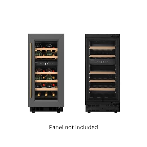 KoolMore KM-CW28DZ-WPR Reserve 15 in. Under-Counter Panel Ready Dual Zone Built-in Wine Cooler with 23 Bottle Capacity and Wooden Shelves in Black, ETL Listed