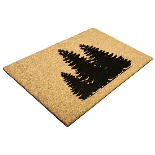 Three Pine Tree Coir Doormat - Winter Welcome/Outdoor Lover Welcome Mat/Pines/Mountain/Christmas Time/Simple Decorations/Elegant