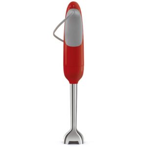 SMEG Handheld Immersion Blender with Beaker, Chopping Bowl w/Lid, Wire Whisk, 5 Speed Controls, made with Stainless Steel Blades and Ergonomic Design (Red)