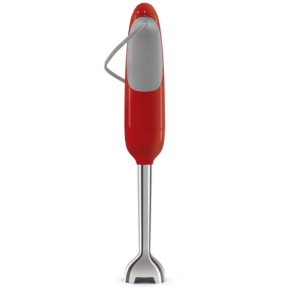 SMEG Handheld Immersion Blender with Beaker, Chopping Bowl w/Lid, Wire Whisk, 5 Speed Controls, made with Stainless Steel Blades and Ergonomic Design (Red)