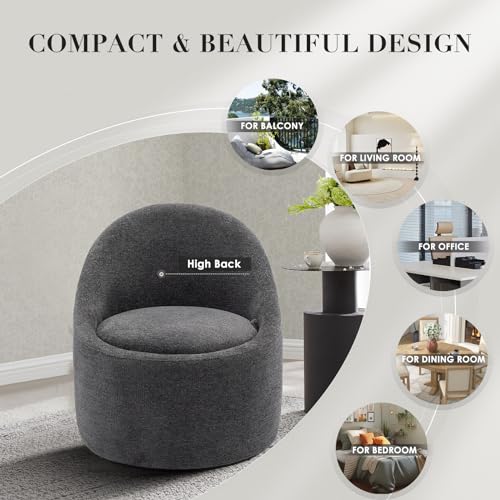 Swivel Accent Chair Barrel Chair, 360° Swivel Chair with Hidden Storage, Modern Small Round Swivel Chair Accent Chair for Living Room/Bedroom-DarkGrey