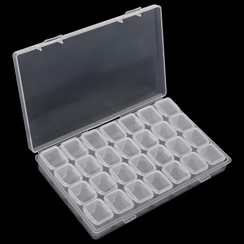 Giantree 1 Pack 28 Clear Plastic Grids Organizer Box with Removable Dividers, Small Compartment Container Bead Storage Box for Jewelry Accessories Nail Small Craft Toy 6.9" x 4.2" x 0.9"