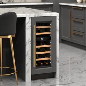 KoolMore KM-CW28DZ-WPR Reserve 15 in. Under-Counter Panel Ready Dual Zone Built-in Wine Cooler with 23 Bottle Capacity and Wooden Shelves in Black, ETL Listed