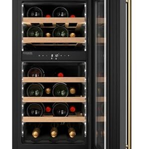 KoolMore KM-CW28DZ-WPR Reserve 15 in. Under-Counter Panel Ready Dual Zone Built-in Wine Cooler with 23 Bottle Capacity and Wooden Shelves in Black, ETL Listed