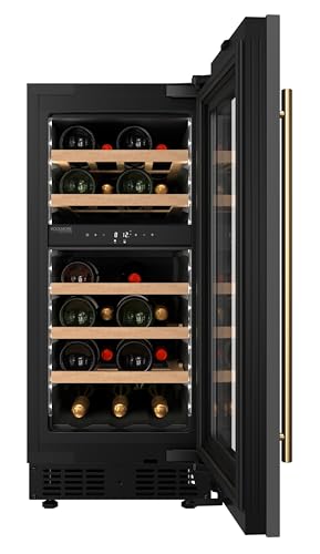 KoolMore KM-CW28DZ-WPR Reserve 15 in. Under-Counter Panel Ready Dual Zone Built-in Wine Cooler with 23 Bottle Capacity and Wooden Shelves in Black, ETL Listed