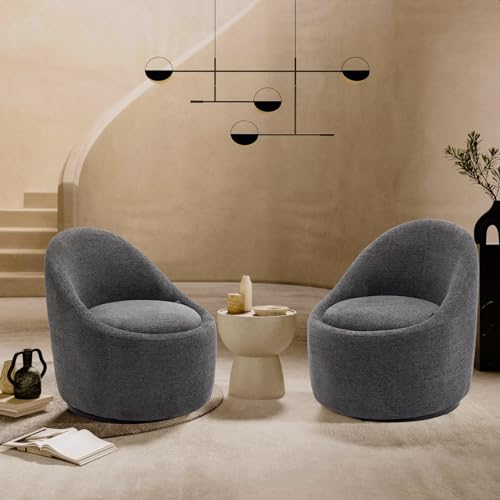 Swivel Accent Chair Barrel Chair, 360° Swivel Chair with Hidden Storage, Modern Small Round Swivel Chair Accent Chair for Living Room/Bedroom-DarkGrey