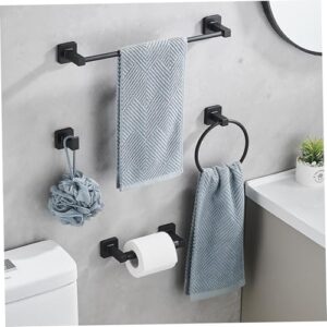 Lamppdcor Towel Rack Set Bathroom Towel Rack Set, 4-Piece Stainless Steel Black Towel Bar Set Includes 16in Hand Towel Bar, Towel Ring, Robe Towel Hooks, Adjustable Toilet Paper Holder