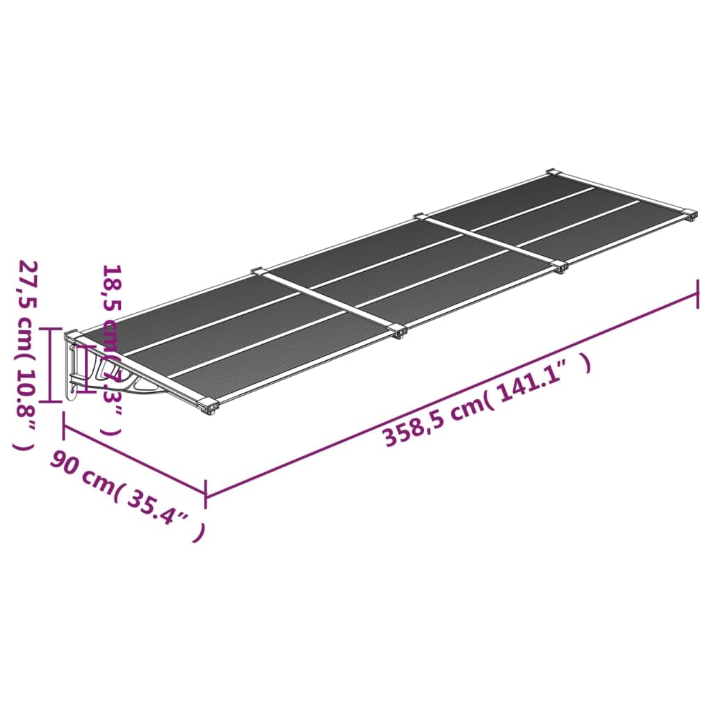 KCCLVER Door Canopy Black and Transparent 141.1"x35.4" Polycarbonate,WeatherResistant Door Canopy: Durable and Easy Installation for Enhanced Protection Patio Furniture, Outdoor Living