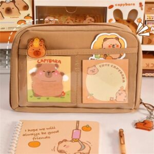 Etdhtia Cute Capybara Pencil Case with 10 Compartments 90° Wide Opening Mouth Pencil Pouch with Kawaii Pins Plush Cute Stationery, Kawaii Pencil Case