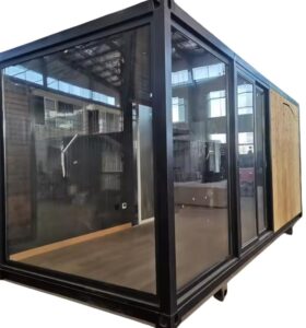 mobile container house glass windows oak wood hotel sleep villa bnb studio pad rent door custom holiday cabin office garden air remote furnished home