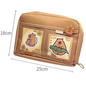 Etdhtia Cute Capybara Pencil Case with 10 Compartments 90° Wide Opening Mouth Pencil Pouch with Kawaii Pins Plush Cute Stationery, Kawaii Pencil Case