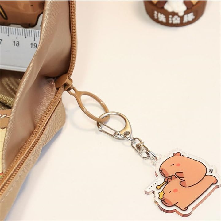 Etdhtia Cute Capybara Pencil Case with 10 Compartments 90° Wide Opening Mouth Pencil Pouch with Kawaii Pins Plush Cute Stationery, Kawaii Pencil Case