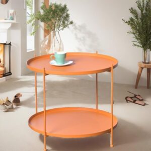 2-Tier Sleek Accent Side/End Table, Circular Top Modern Minimalist Orange Metal Furniture for Living Room, Bedroom - Sofa Table - Nightstand Bedside Table for Small Spaces, Indoor & Outdoor, 23.6" Dia