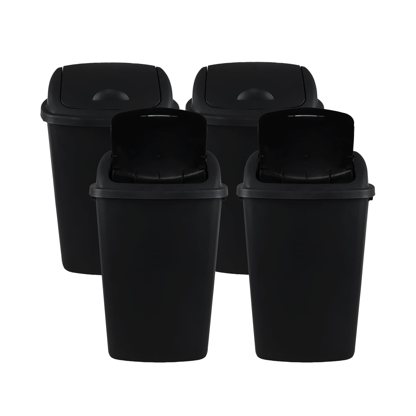 Uumitty 4 Pack 11 Gallon Swing Top Trash Can, Plastic Garbage Bin for Kitchen, Black