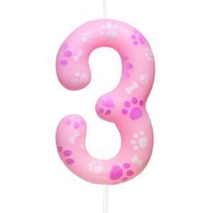 cxryrzhe 3rd birthday candle dog paw number 3 candle dog paw cake decoration birthday party supplies pink dog paw print themed cake topper decorations for kids boy girl party decor supplies