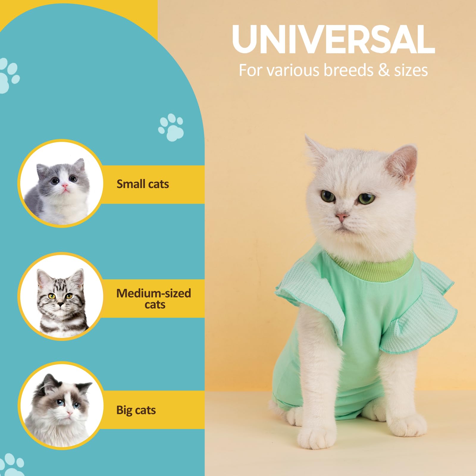 Avont Cat Recovery Suit - Post-Surgery Onesie for Cats, Alternative to Cone of Shame, Protective Spay Suit for Female Kitten, Ideal for Healing and Skin Conditions -Mintgreen(M)