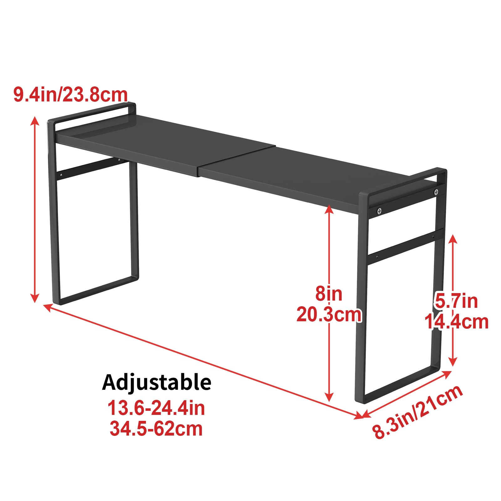 WOCHUANGSI 1pc Small Narrow Tall Shelf for Windowsill Kitchen Organizer Stackable Shelves Bathroom Sill Thin Shelves for Narrow Spaces Counter Top Racks (Black, L13.6-24.4'' * W8.3'' * H9.4'')