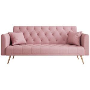 TZXTW Comfy Loveseat with Adjustable backrest,Convertible Sleeper Sofa Bed with Gold Leg and 2 Pillows,Upholstered Futon Sofa,Small Couches for Small Spaces,Living Room,Bedroom,Apartment,Office,Pink