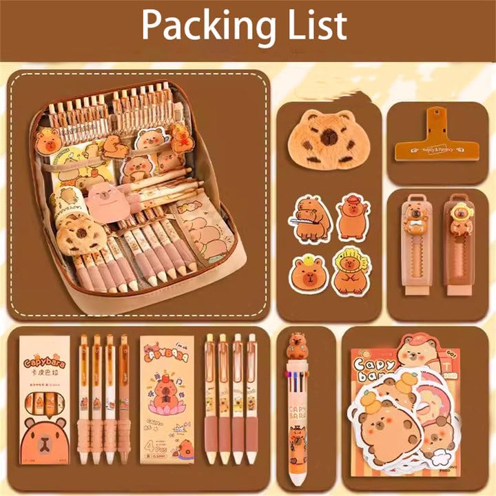 Etdhtia Cute Capybara Pencil Case with 10 Compartments 90° Wide Opening Mouth Pencil Pouch with Kawaii Pins Plush Cute Stationery, Kawaii Pencil Case