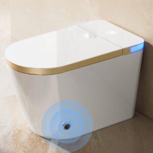 intelligent smart toilet with auto open/close lid, automatic tankless toilet with bidet built in, one piece toilet with foot sensor operation for modern bathrooms, remote control