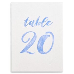 blue wedding table number cards, elegant 5 x 7 inch seating signs, double sided numeric table numbers 1-20 wedding table decorations for wedding receptions, anniversary parties and more（20）