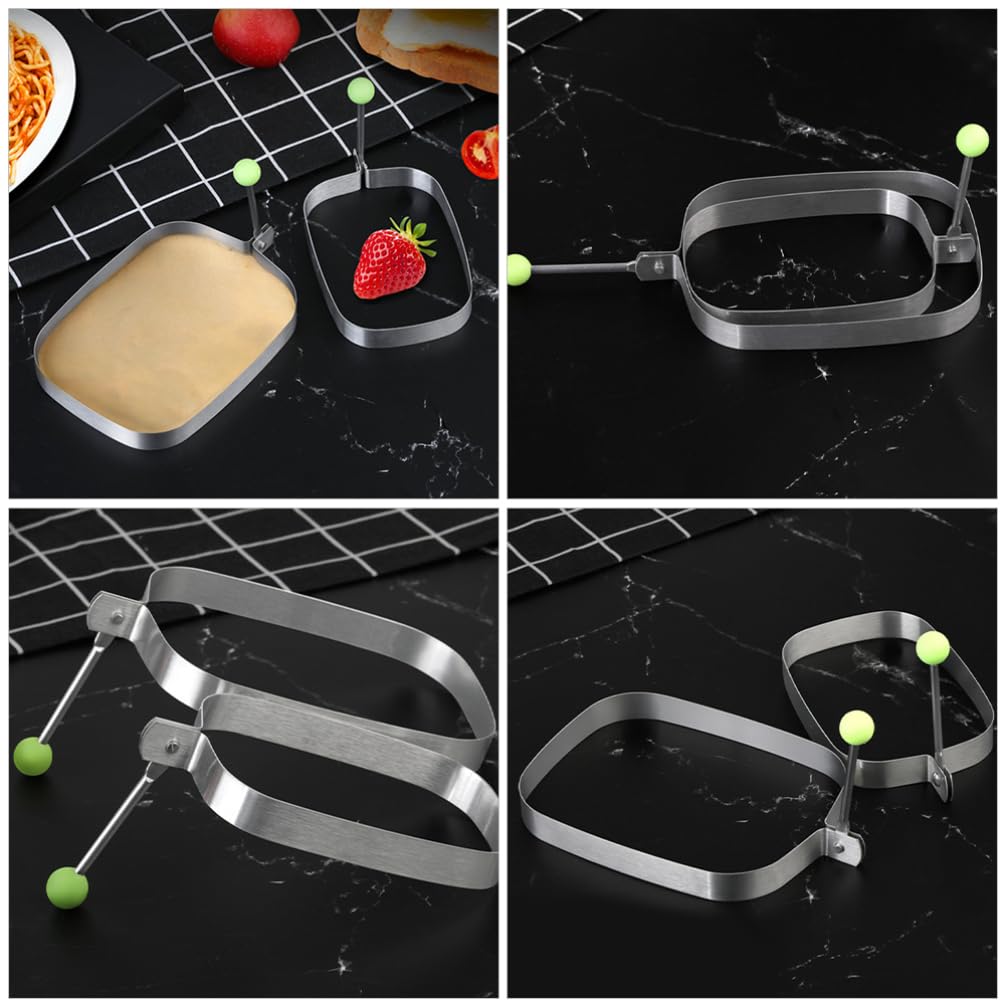 Cabilock 4pcs Egg Rings Pancake Rings Rectangular Stainless Steel Fried Egg Rings Muffin Omelette Rings Griddle Pancake Molds Shapers with Handle for Breakfast Sandwich