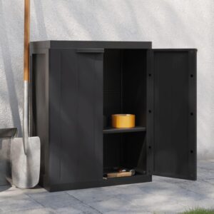 outdoor storage cabinet black 25.6"x14.6"x33.5" pp,outdoor storage cabinet with adjustable shelves durable and lockable for gardens, balconies, and patios storage lockers, storage & home organization