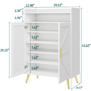 Shoe Storage Cabinet with Doors, 7-Tier Shoe Cabinet for Entryway with Sensor LED Light, Freestanding Shoes Storage Organizer with Adjustable Shelves and Open Storage for Hallway, Living Room, White