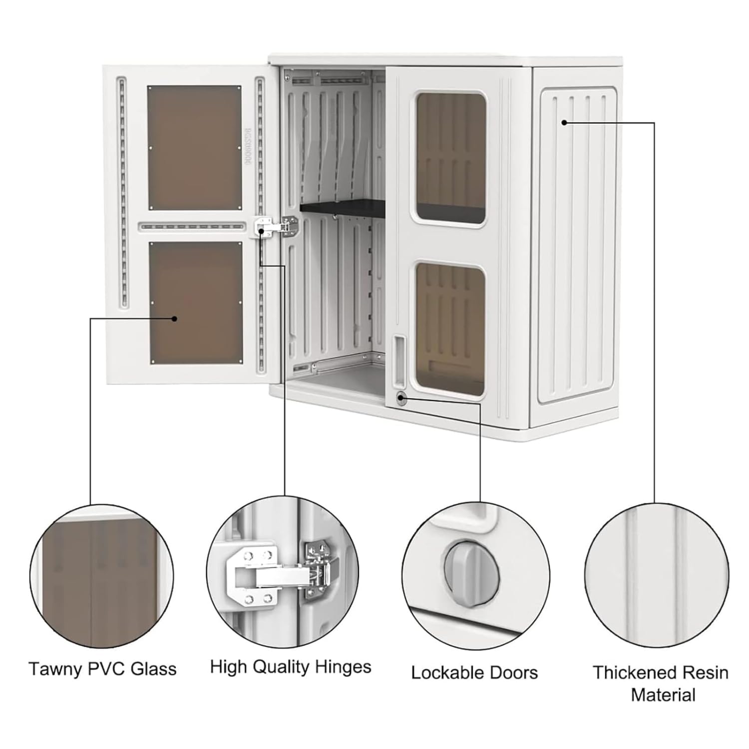 ZZM Resin Toilet Storage Cabinet,Wall Cabinet Double Door,Bathroom Storage Organizer (L28*W13*H30in) Decorative Display Case,Small Kitchen Storage Cabinet with One Shelf,Transparent Window