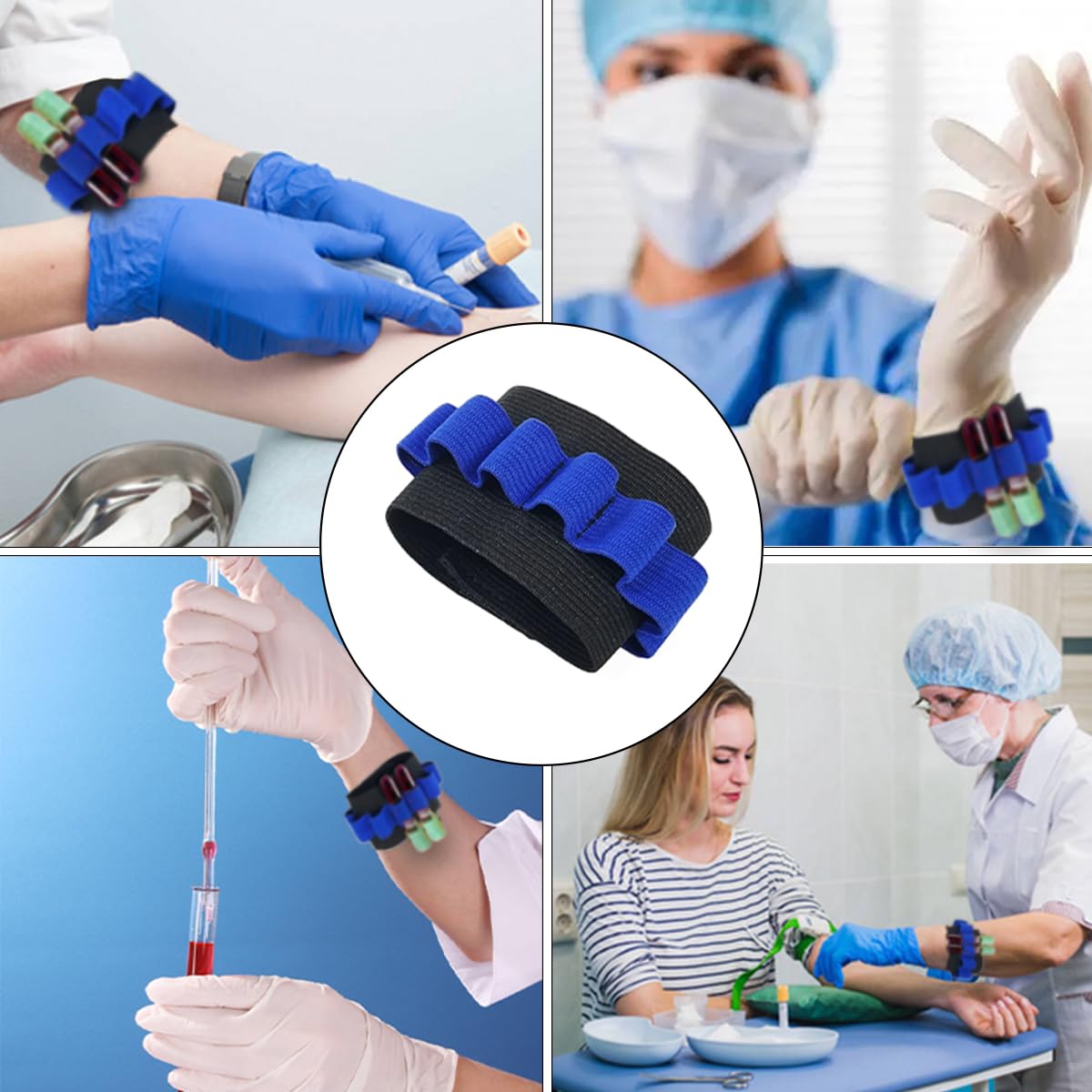 4 Pack Phlebotomy Tube Holder Wristband,Blood Draw Tube Bracelet Strap Hold 8 Phlebotomy Tubes Blood Draw Kit Phlebotomy Caddy Hold (Blue)