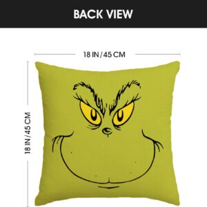 Yaofavo Christmas Decorative Throw Pillow Cover, Merry Grinchmas Cushion Covers Xmas, Green Face Pack of 2 Pillowcase Only (Green Face, 18 x 18 Inch)