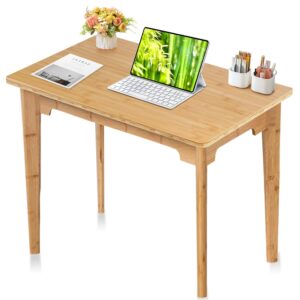 dousy- small bamboo computer desk study desk home office desk writing table, modern study 27.5" solid multipurpose table, for living room, bedroom, make up, natual color