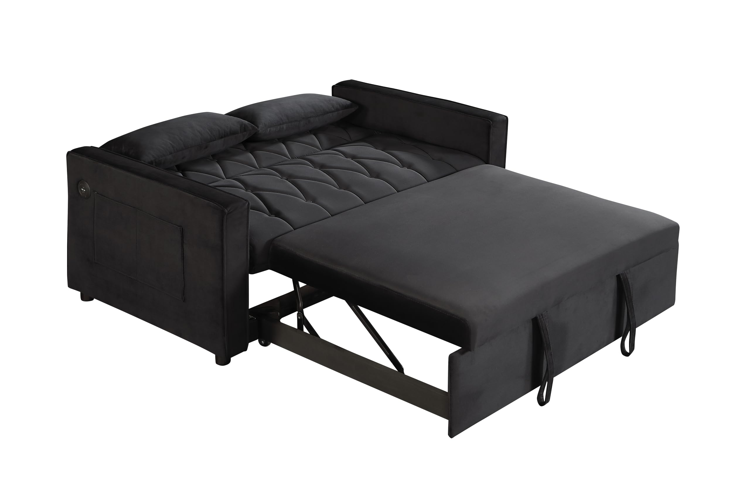 ZKJOLMN 3 in 1 Convertible Pull Out Couch Bed, Velvet Sleeper Sofa Couch with Pull Out Bed, Loveseat Sleeper with Adjustable Backrest, Pull Out Sofa Bed Sleeper for Living Room (Black)