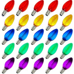 abulber 25 pack c7 led christmas light bulb,shatterproof,waterproof,plastic led replacement bulbs for indoor outdoor string lights,e12 candelabra base multi-colored