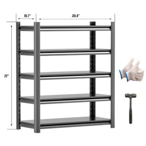 Garage Shelving,2 Pieces Thickened 72"Garage Storage Shelves Heavy Duty Shelving Units and Storage,Adjustable 5 Tier Metal Shelving Storage for Garage Rack Shelf and Industrial Shelving for Basement