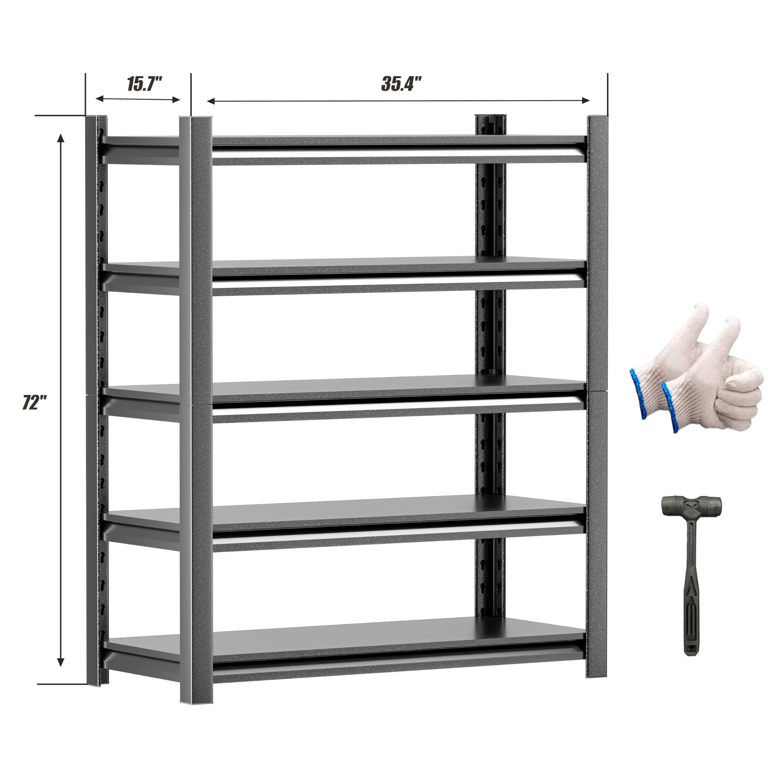 Garage Shelving,2 Pieces Thickened 72"Garage Storage Shelves Heavy Duty Shelving Units and Storage,Adjustable 5 Tier Metal Shelving Storage for Garage Rack Shelf and Industrial Shelving for Basement