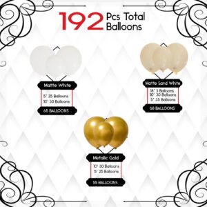 Archloon White Sand Gold Balloons Garland Arch Kit,192PCS White Nude Balloons with Metallic Chrome Gold Latex Balloons for Birthday Decorations