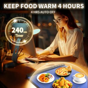 Warming Mat for Food - Full Surface Rapid Heating, Rollable & Portable Food Warmer Mat with 6 Temperature Settings and 1-4 Hours Adjustable Timer, Silicone Heating Mat for Party Buffet (Royal Blue)