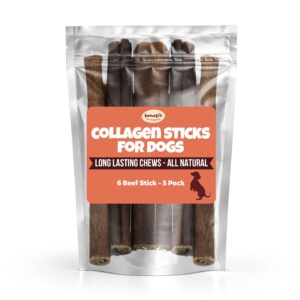 benefit pet products collagen sticks for dogs - single ingredient dog treat, rawhide free, collagen chews for dogs, long lasting dog chew, alternative to bully sticks (6 inch, 5 sticks)