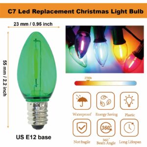 abulber 25 Pack C7 LED Christmas Light Bulb,Shatterproof,Waterproof,Plastic Led Replacement Bulbs for Indoor Outdoor String Lights,E12 Candelabra Base Multi-Colored