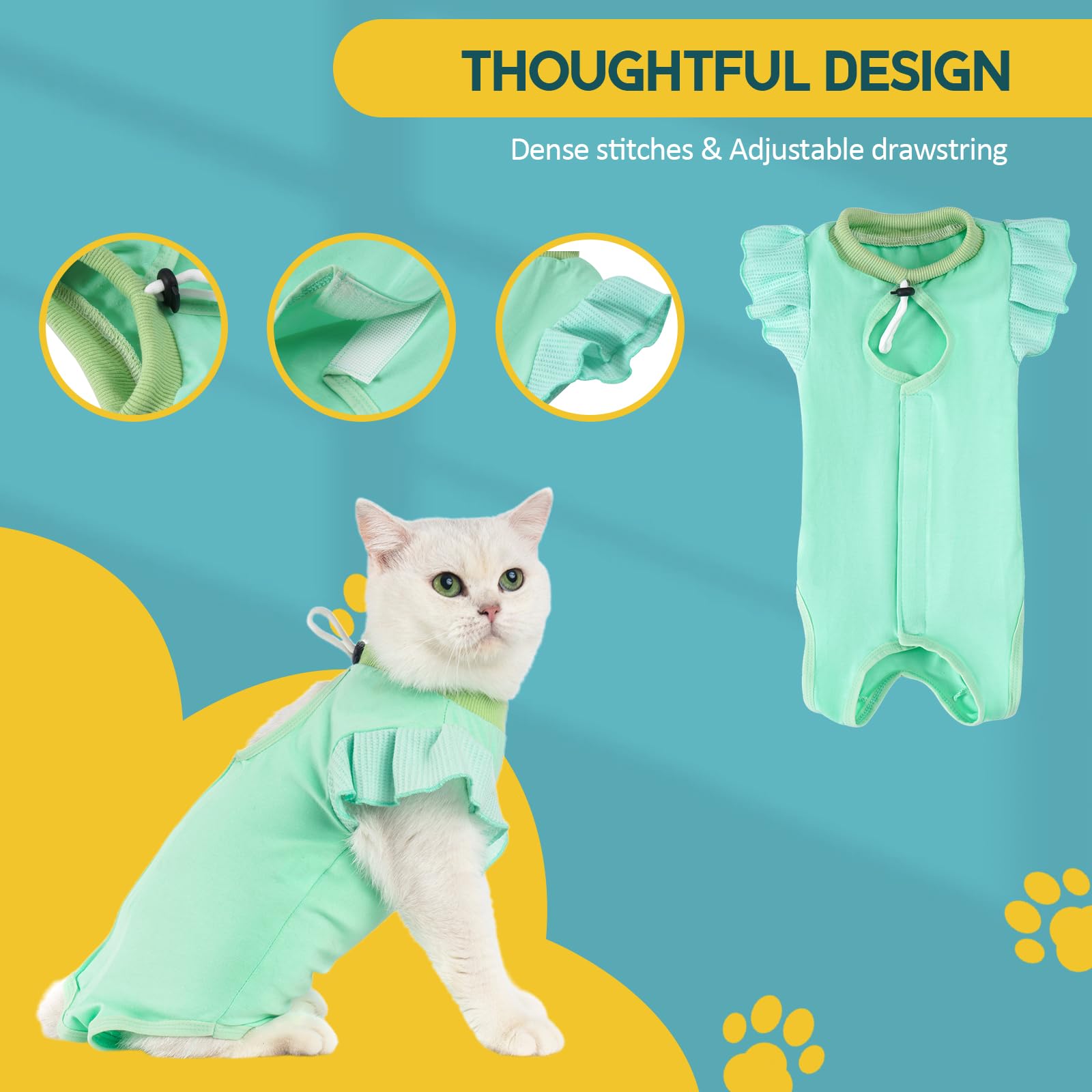 Avont Cat Recovery Suit - Post-Surgery Onesie for Cats, Alternative to Cone of Shame, Protective Spay Suit for Female Kitten, Ideal for Healing and Skin Conditions -Mintgreen(M)