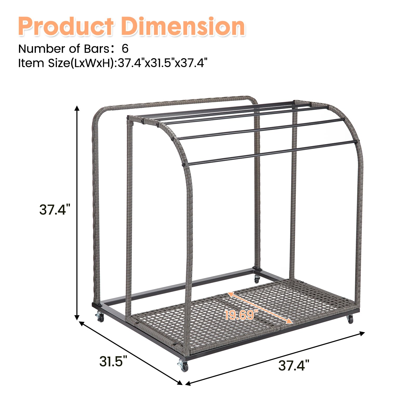 TROPOW Pool Towel Rack,Outdoor Pool Storage with Rattan Base and 5 Towel Bars,Pool Float Storage with Compartments, Store Swimming Rings, Buoys, Pool Floats, Suitable for Outdoor/Indoor