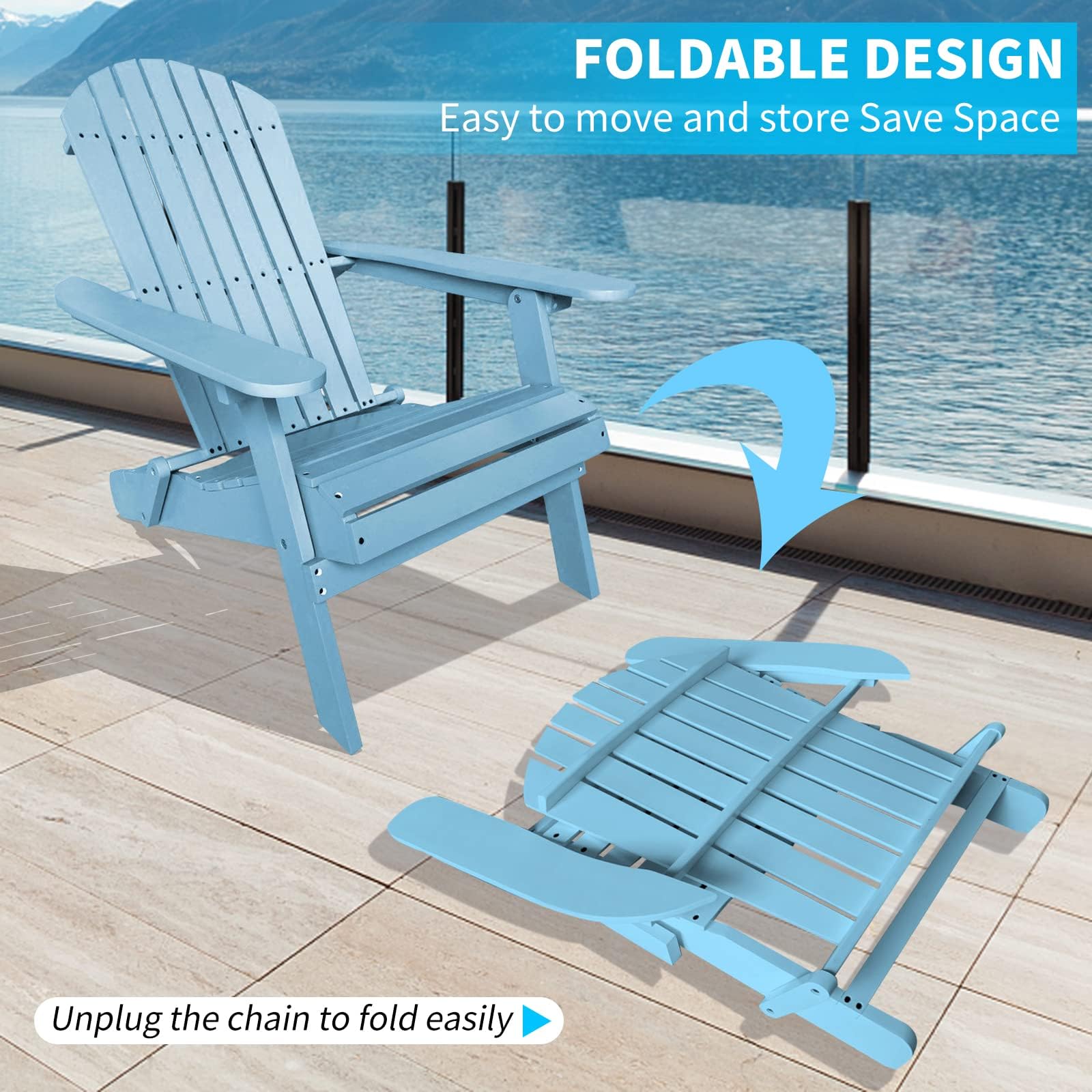 YRLLENSDAN Folding Adirondack Chair - Weather Resistant Plastic Outdoor Chairs for Patio, Lawn, Garden, or Fire Pit - Cozy Plastic Adirondack Chair for Outside Seating (1, Turquoise)