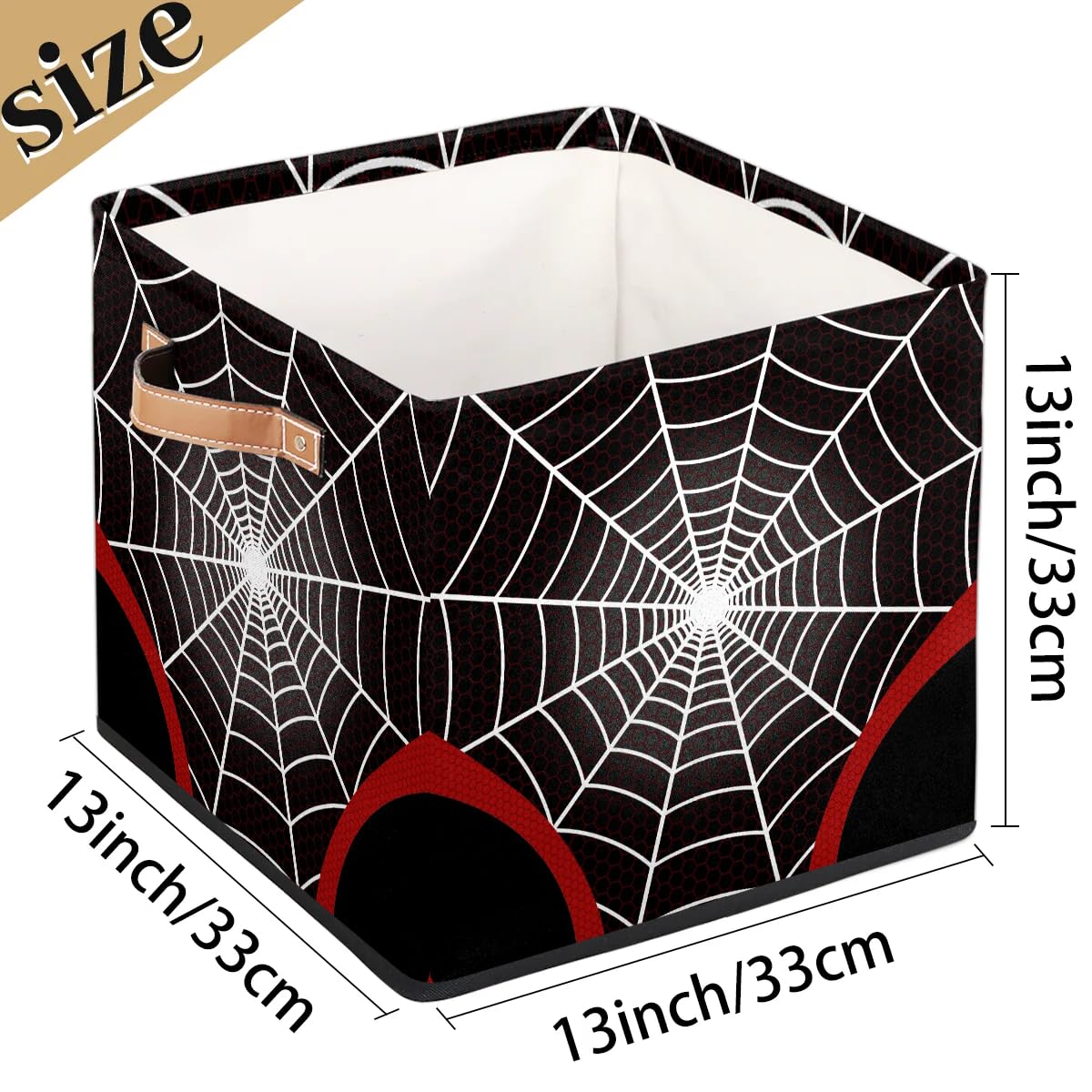 LLCXCSI Black Spider Web Storage Cubes Foldable Cube Organizer Baskets Bins 13"x 13" with Double Handles for Nursery, Kids Room, Closet Shelf Clothes Toys Storage