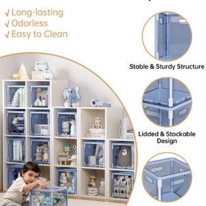 HAIXIN Storage Cube with Lid - Stackable Storage Bins Foldable Storage Box with Built-in Handles Plastic Toys Organizer Clear Storage Container for Playroom Classroom (Blue, 10.5 inch)